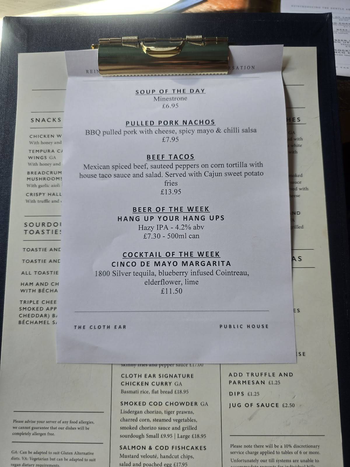 Menu at The Cloth Ear pub & bar, Belfast