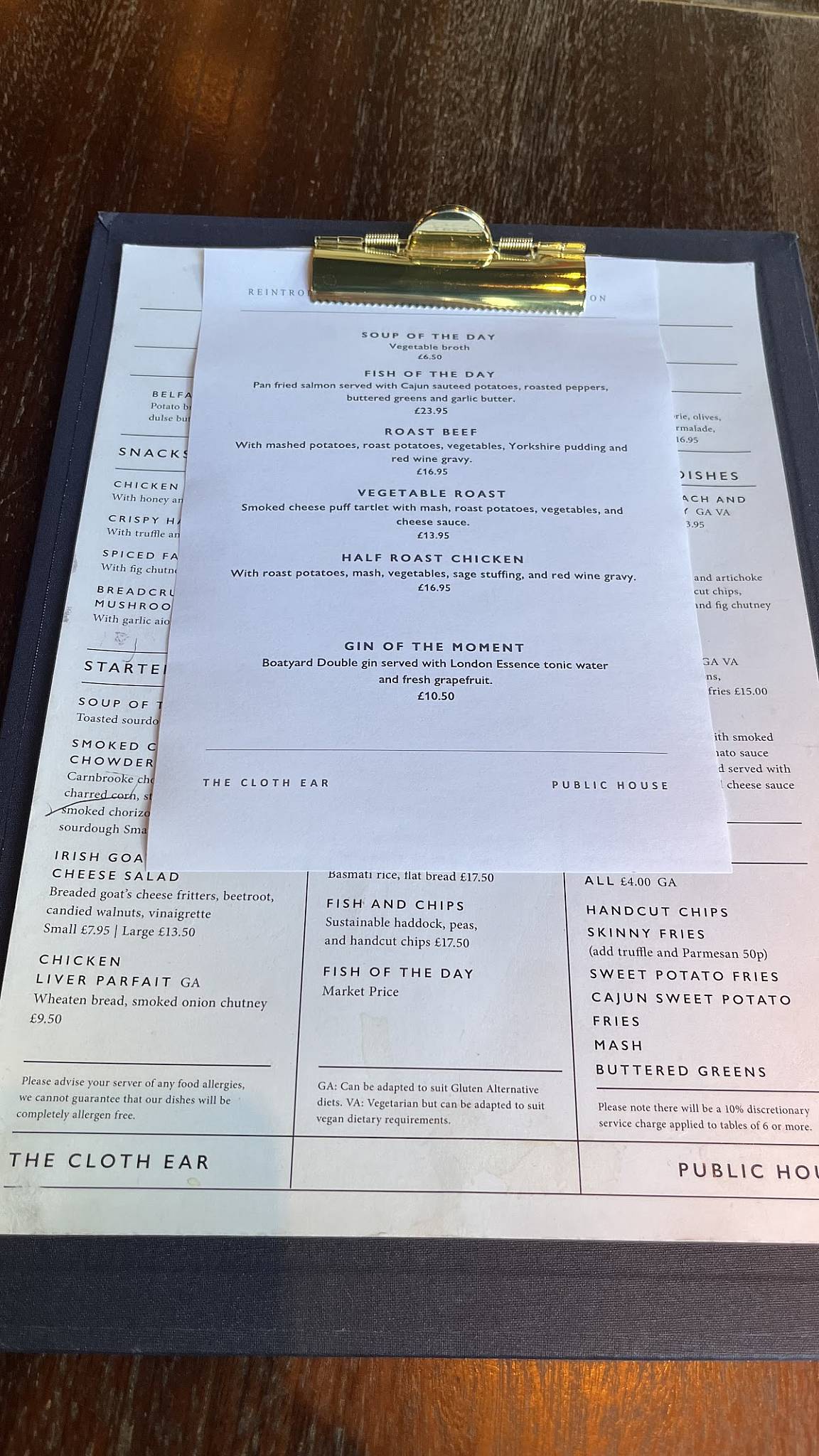 Menu at The Cloth Ear pub & bar, Belfast