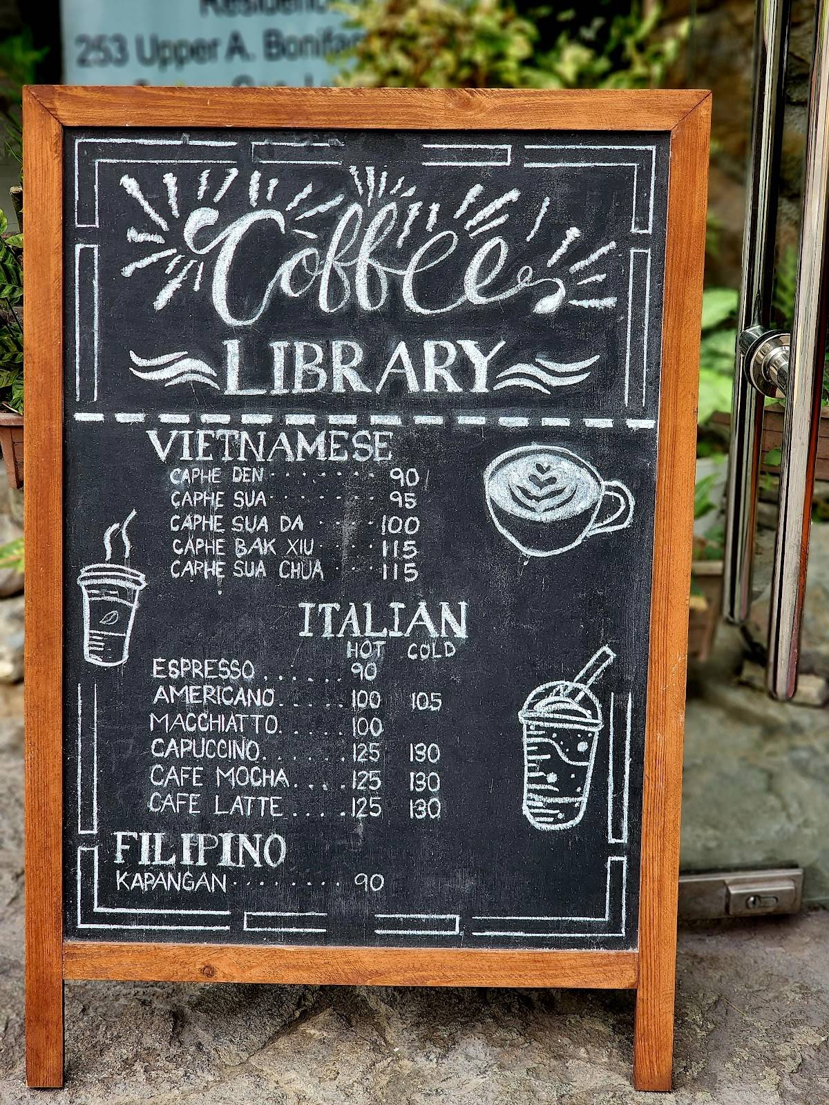 Menu at The Coffee Library cafe, Baguio