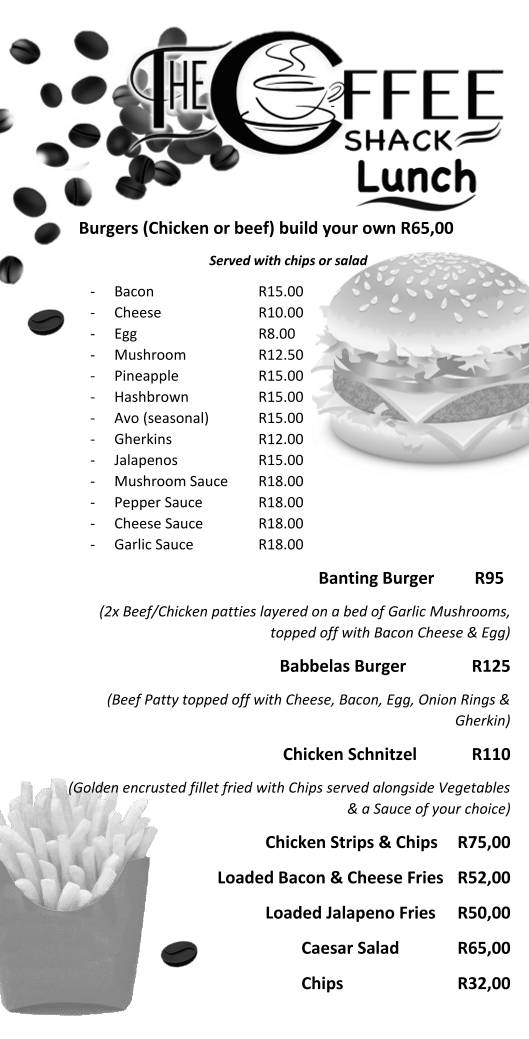 Menu at The Coffee Shack, Cape Town