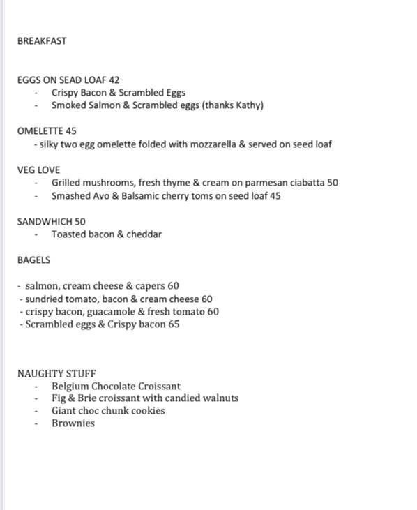 Menu at The Coffee Tree cafe, Durban, 298 Cato Rd