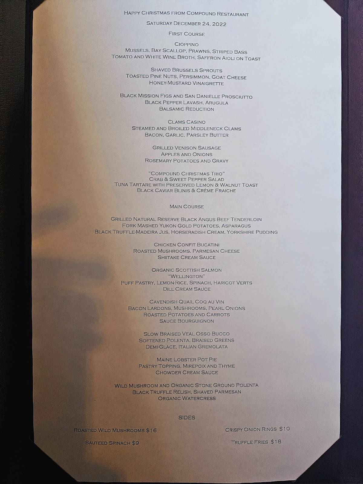 Menu at The Compound Restaurant, Santa Fe
