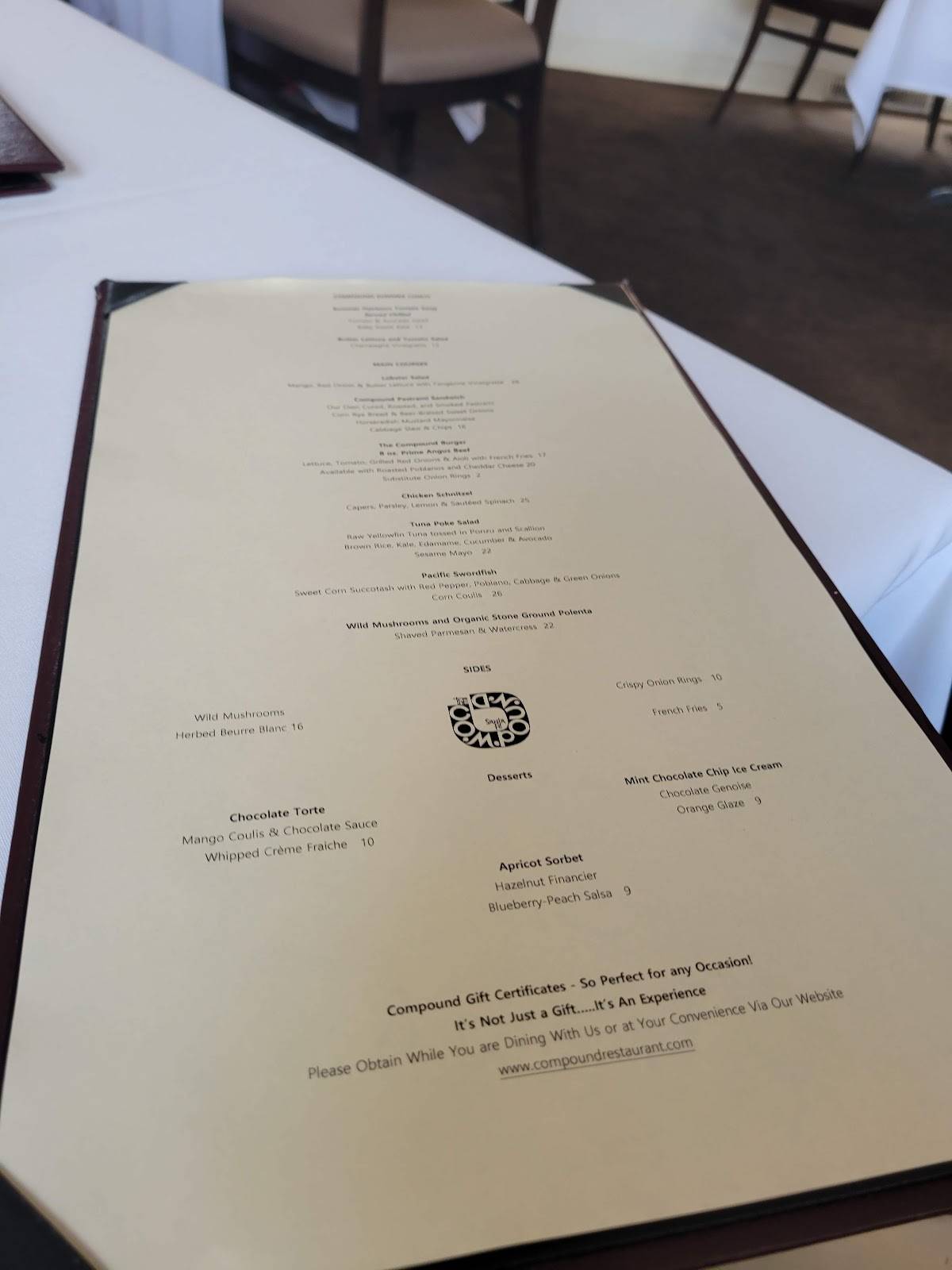 Menu at The Compound Restaurant, Santa Fe