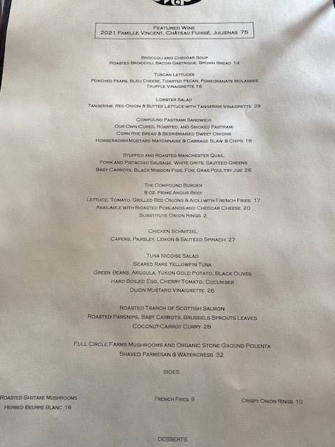 Menu at The Compound Restaurant, Santa Fe