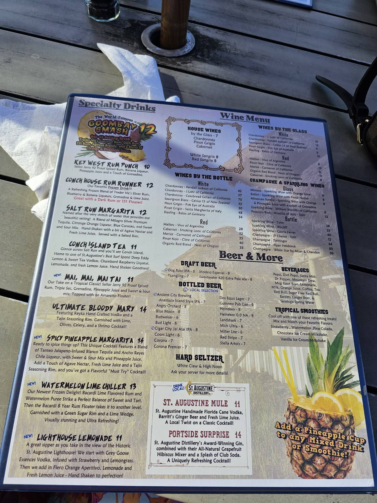 Menu at The Conch House Restaurant, St. Augustine, 57 Comares Ave