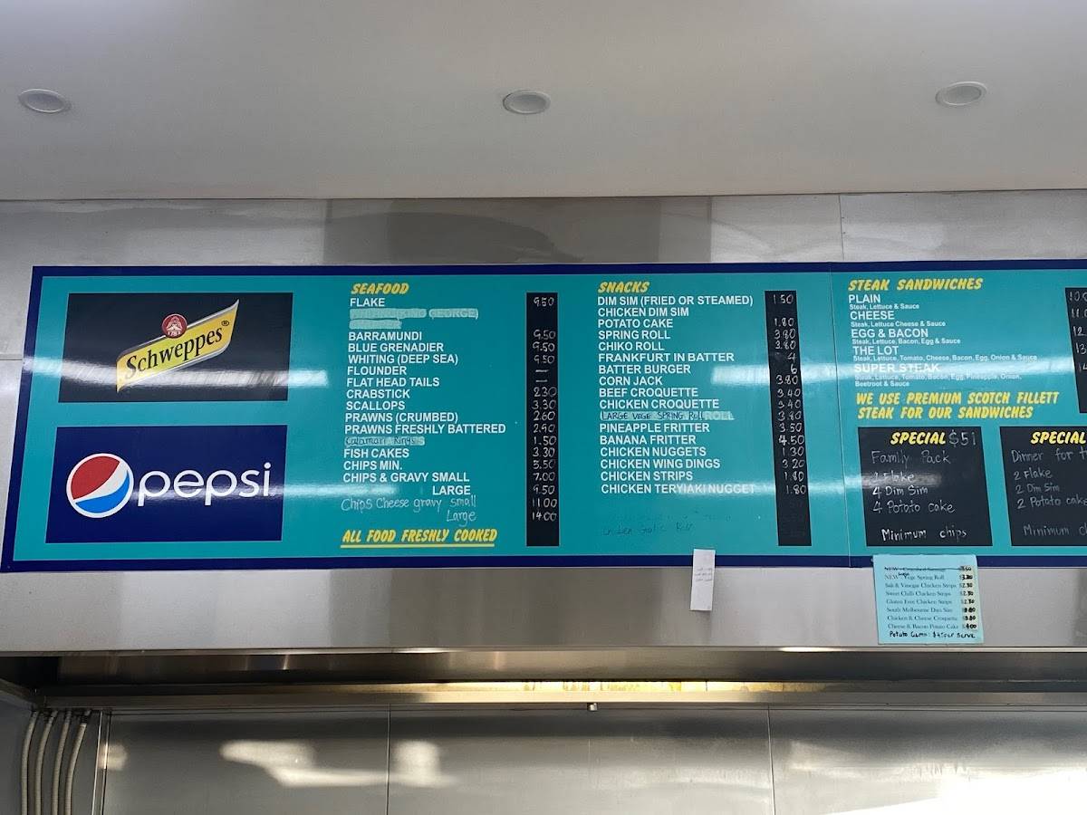 Menu at The Corals Fish & Chips restaurant, Leongatha