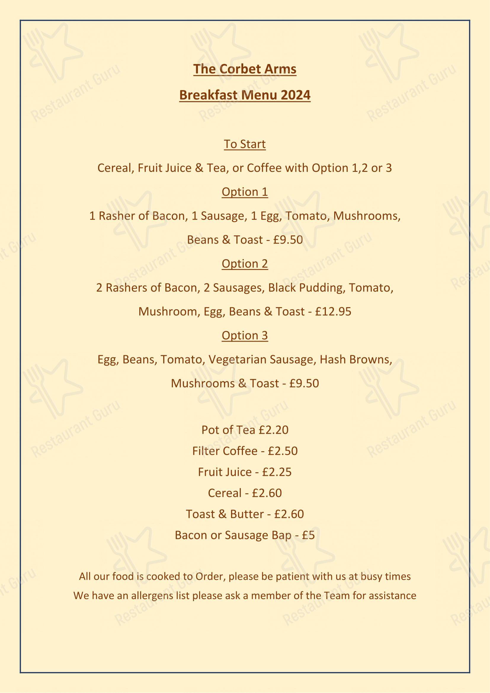 Menu at The Corbet Arms pub & bar, Shrewsbury, Church Rd
