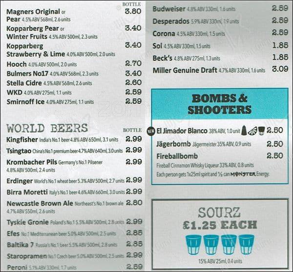 Menu at The Counting House - JD Wetherspoon pub & bar, Glasgow