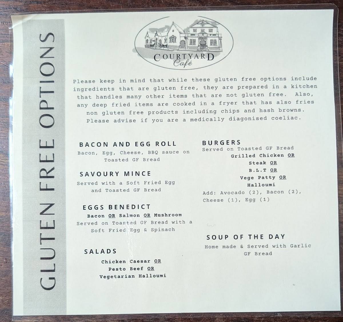 Menu at The Courtyard Cafe, Tenterfield