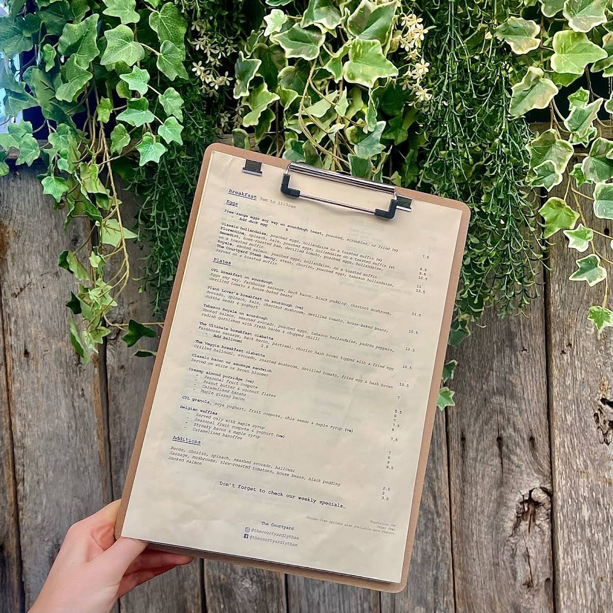 Menu at The Courtyard Lytham cafe, Lytham