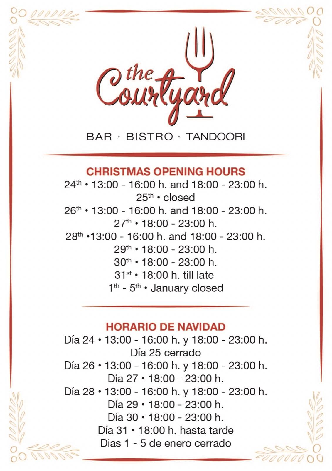 Menu at The Courtyard Tandoori Bar and Bistro, Jalón