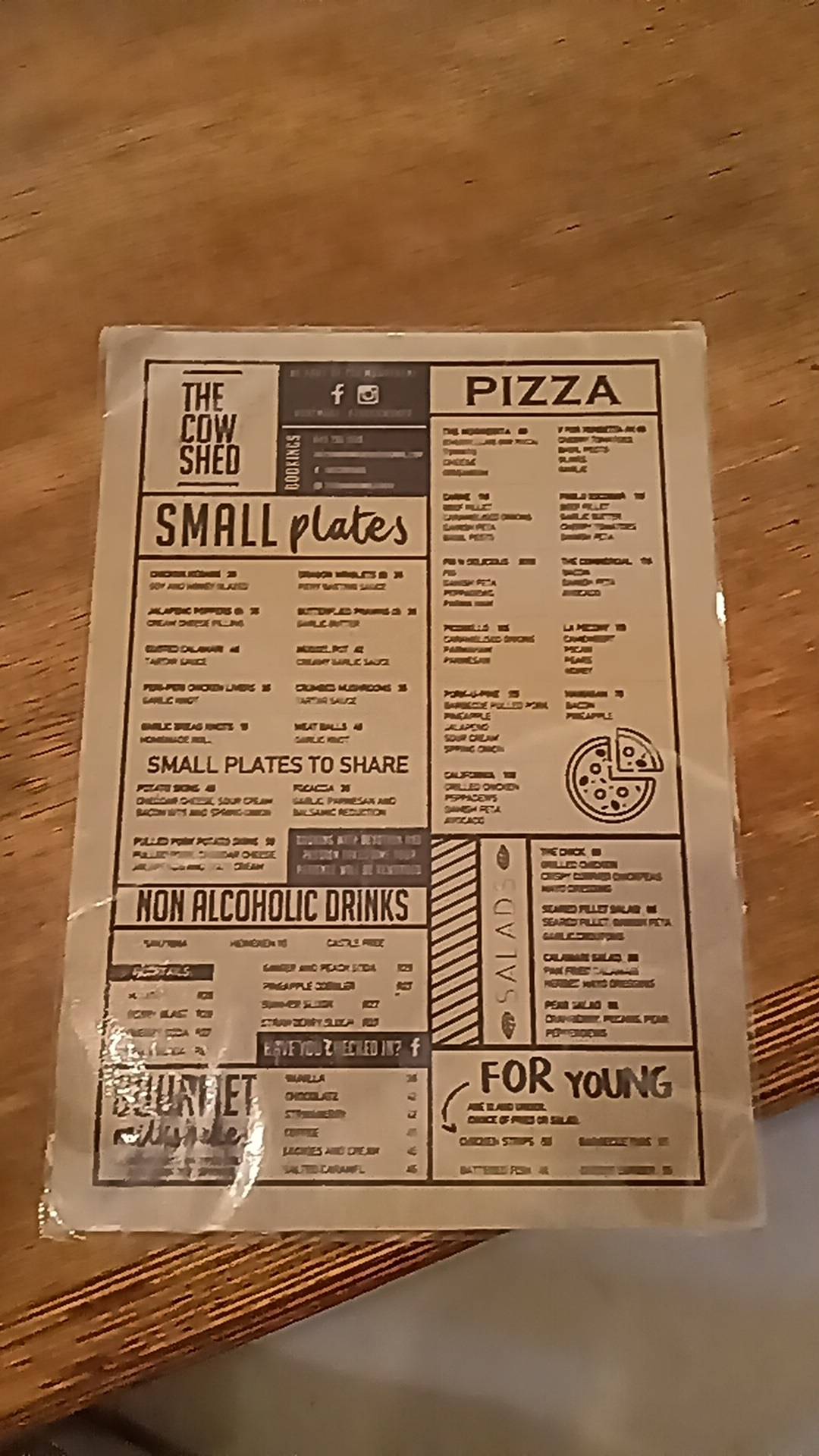 Menu at The Cow and Milk Shed restaurant, East London