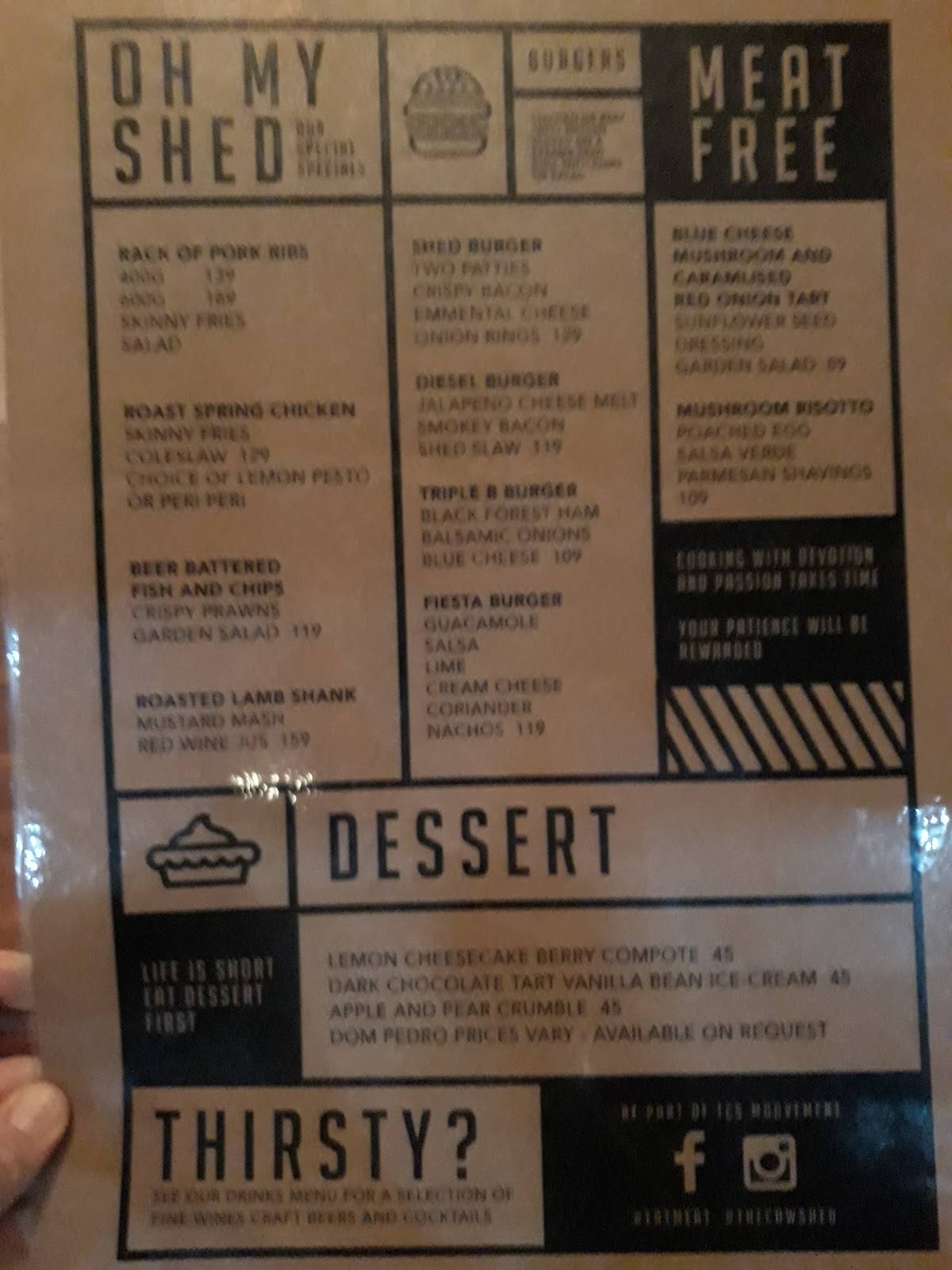 Menu at The Cow and Milk Shed restaurant, East London