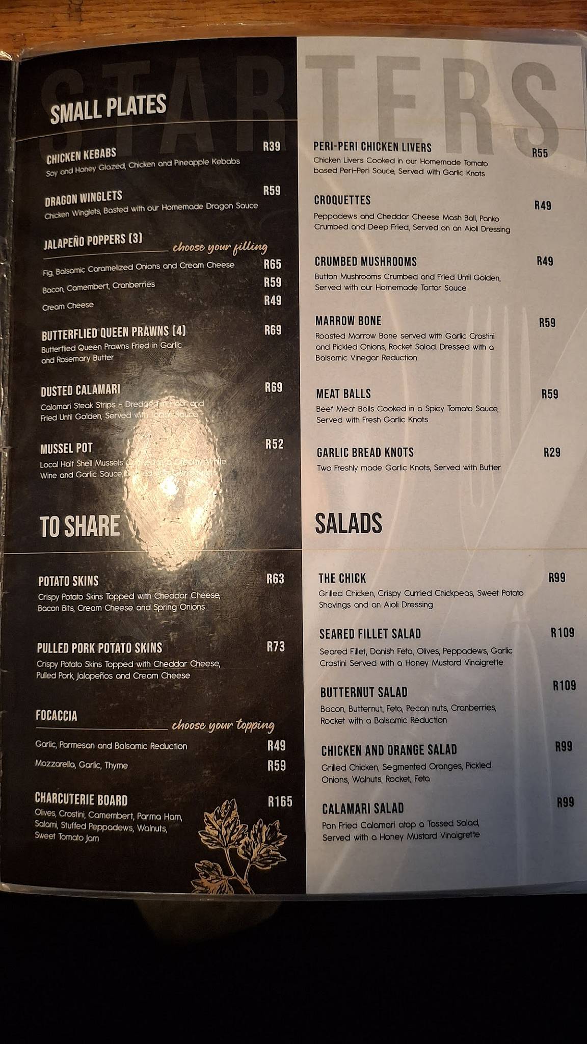Menu at The Cow and Milk Shed restaurant, East London