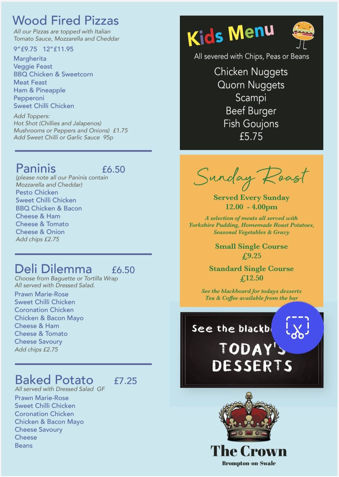 Menu at The Crown pub & bar, Brompton on Swale