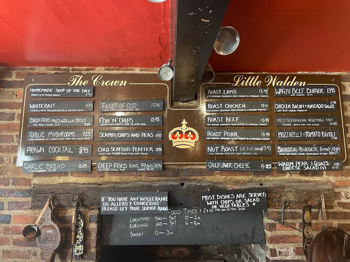 Menu at The Crown Inn pub & bar, Saffron Walden, Little Walden