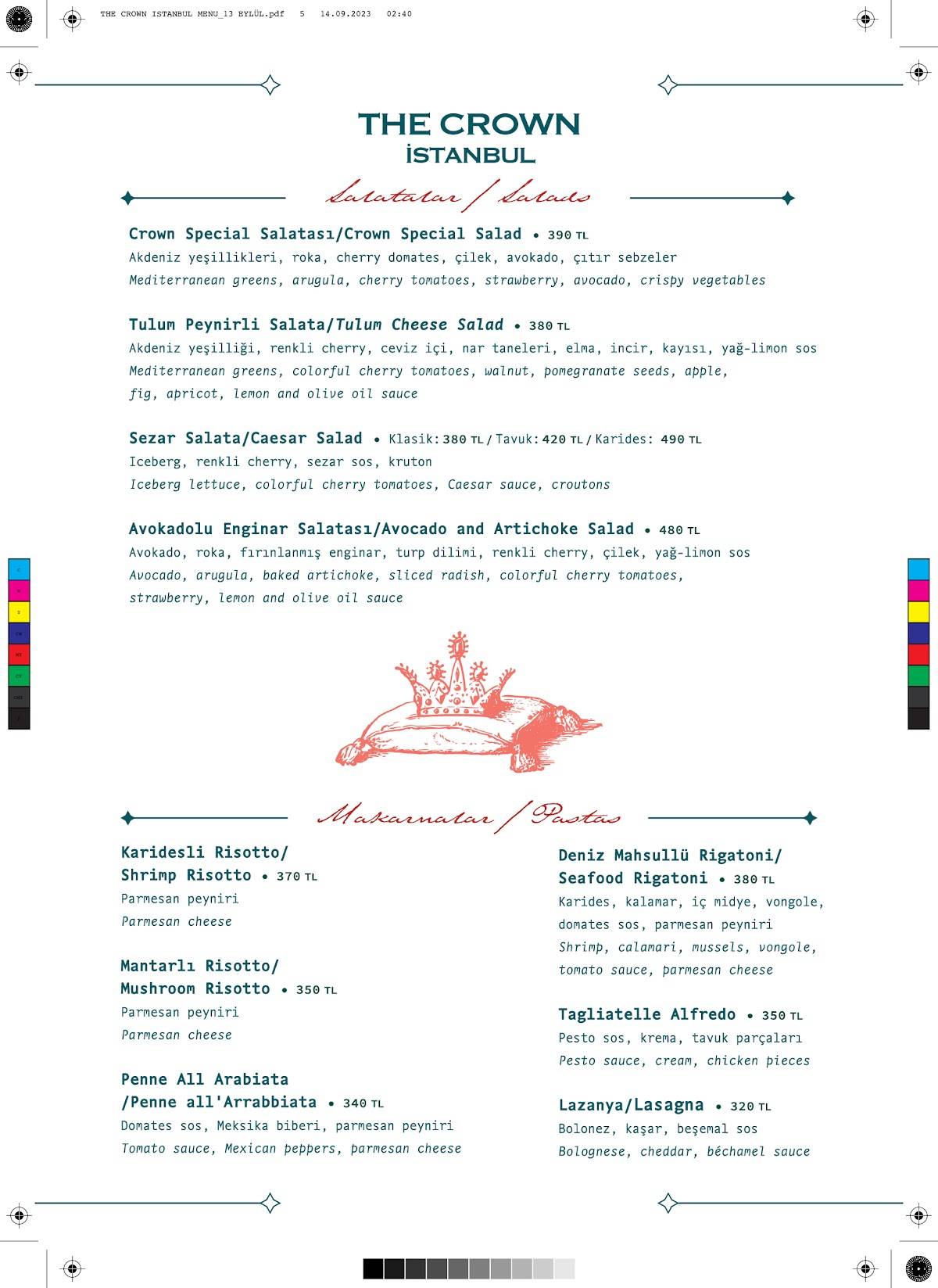 Menu at The Crown İstanbul, Istanbul, Windsor Hotel & Convention Center