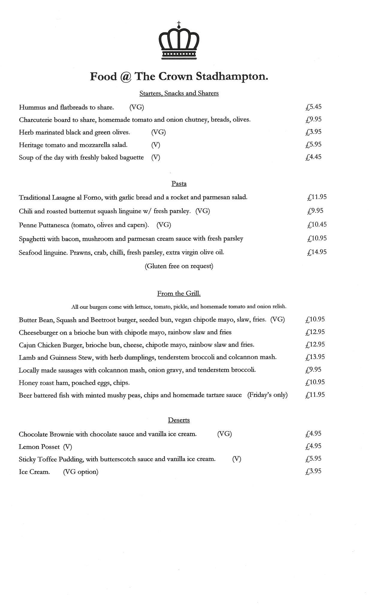Menu at The Crown of Stadhampton pub & bar, Oxford, Thame Rd