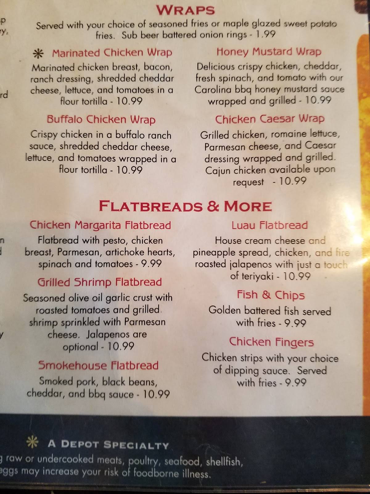 Menu at The Depot Restaurant, Douglas