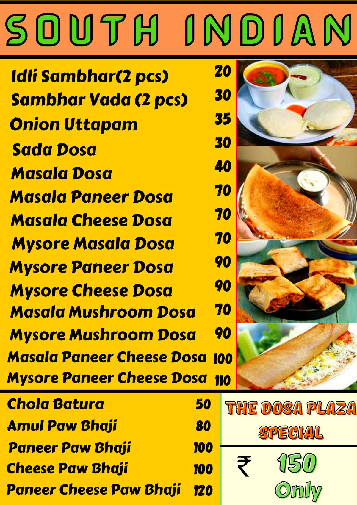 Menu at The Dosa Plaza, Ranchi
