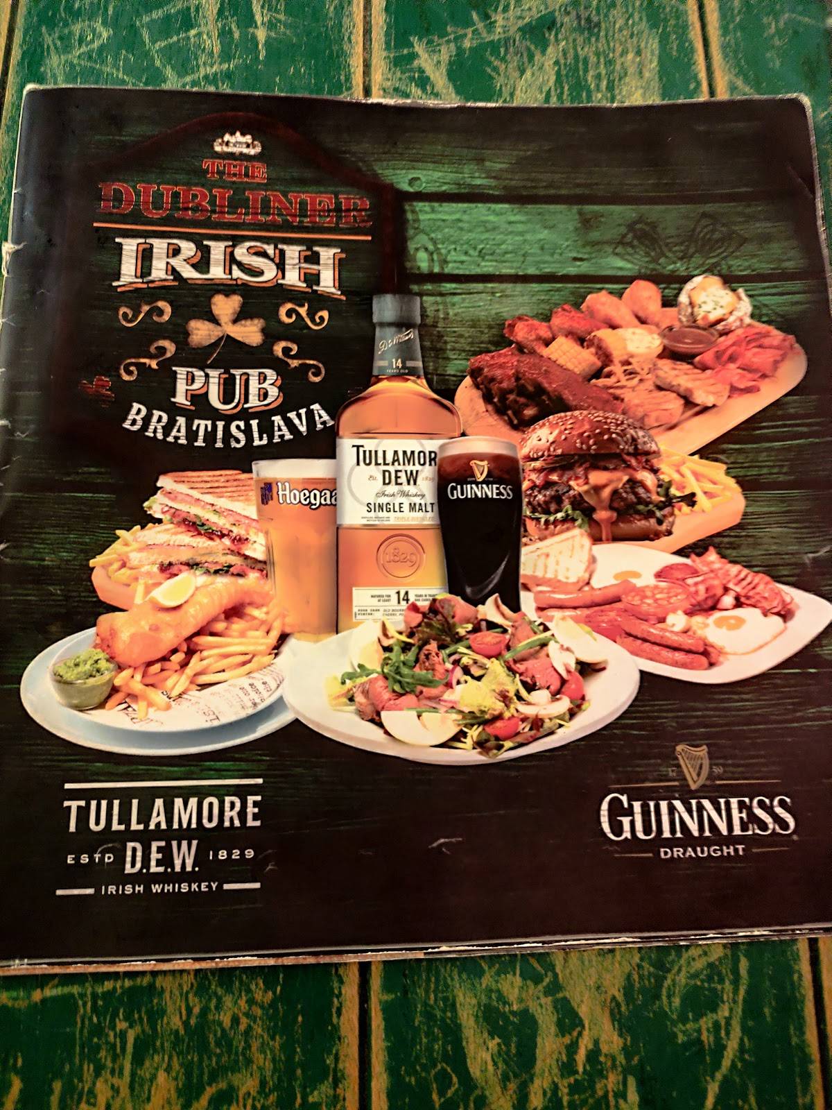 Menu at The Dubliner Irish Pub, Bratislava