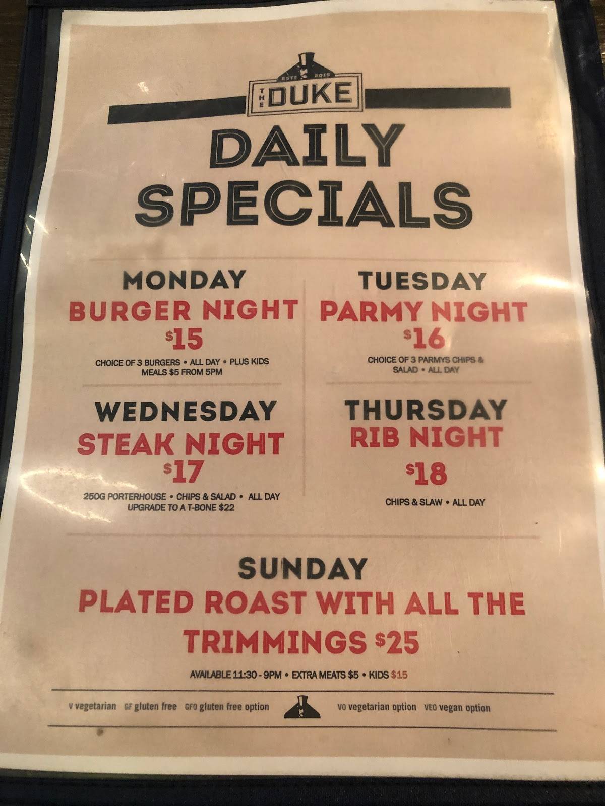 Menu at The Duke Bar and Bistro, Carramar