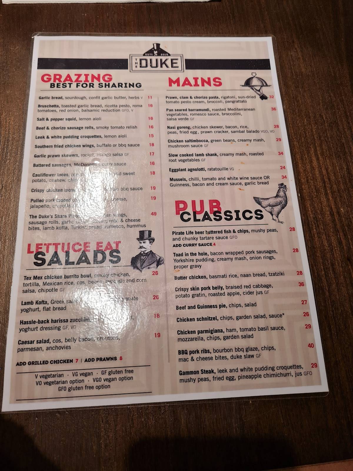 Menu at The Duke Bar and Bistro, Carramar