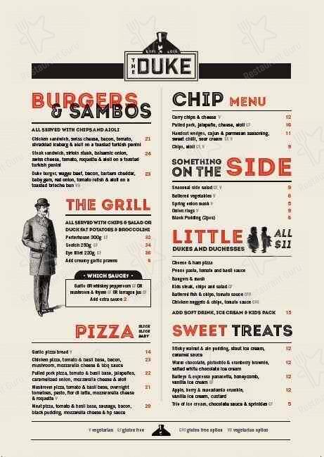 Menu at The Duke Bar and Bistro, Carramar
