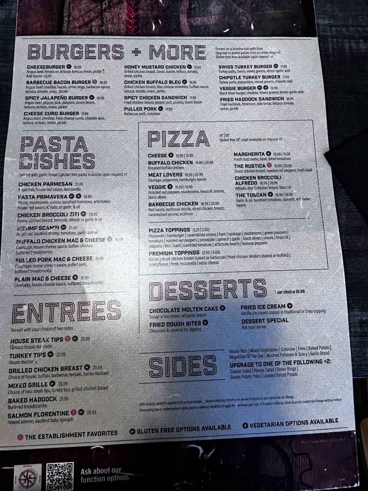 Menu at The Establishment pub & bar, Chelmsford