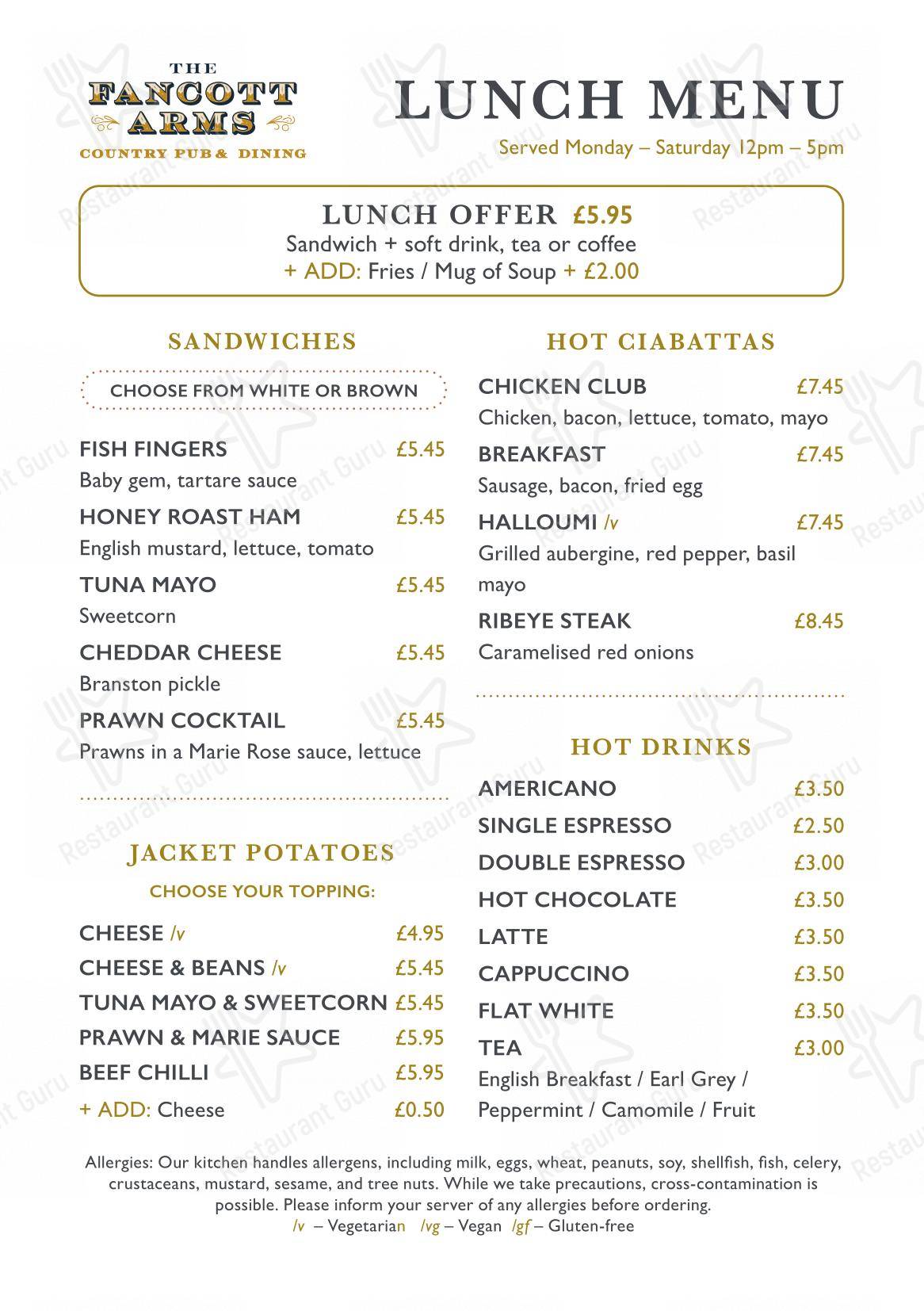 Menu at The Fancott pub & bar, Luton