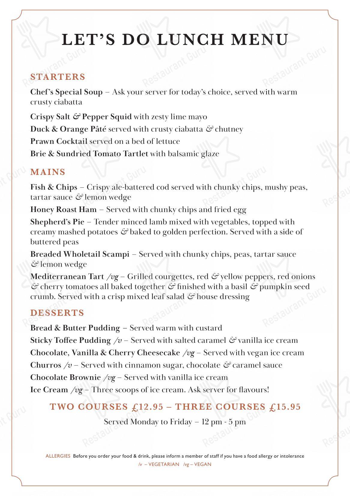 Menu at The Fancott pub & bar, Luton
