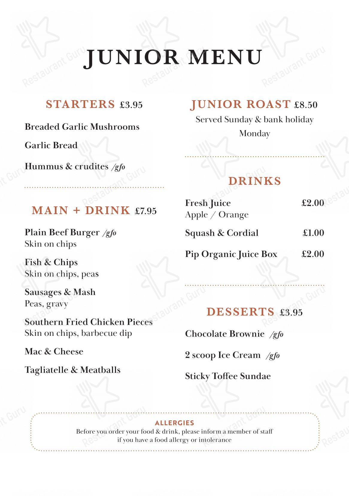 Menu at The Fancott pub & bar, Luton