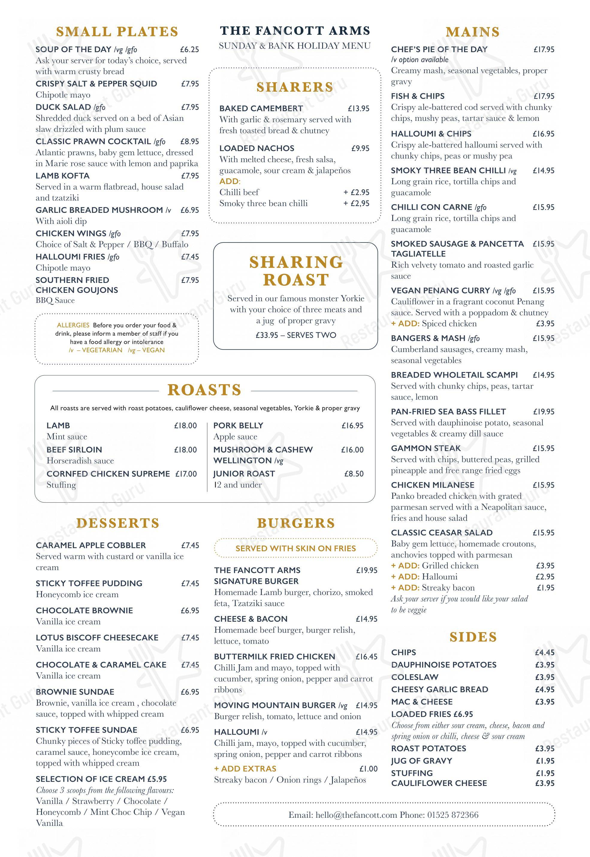 Menu at The Fancott pub & bar, Luton