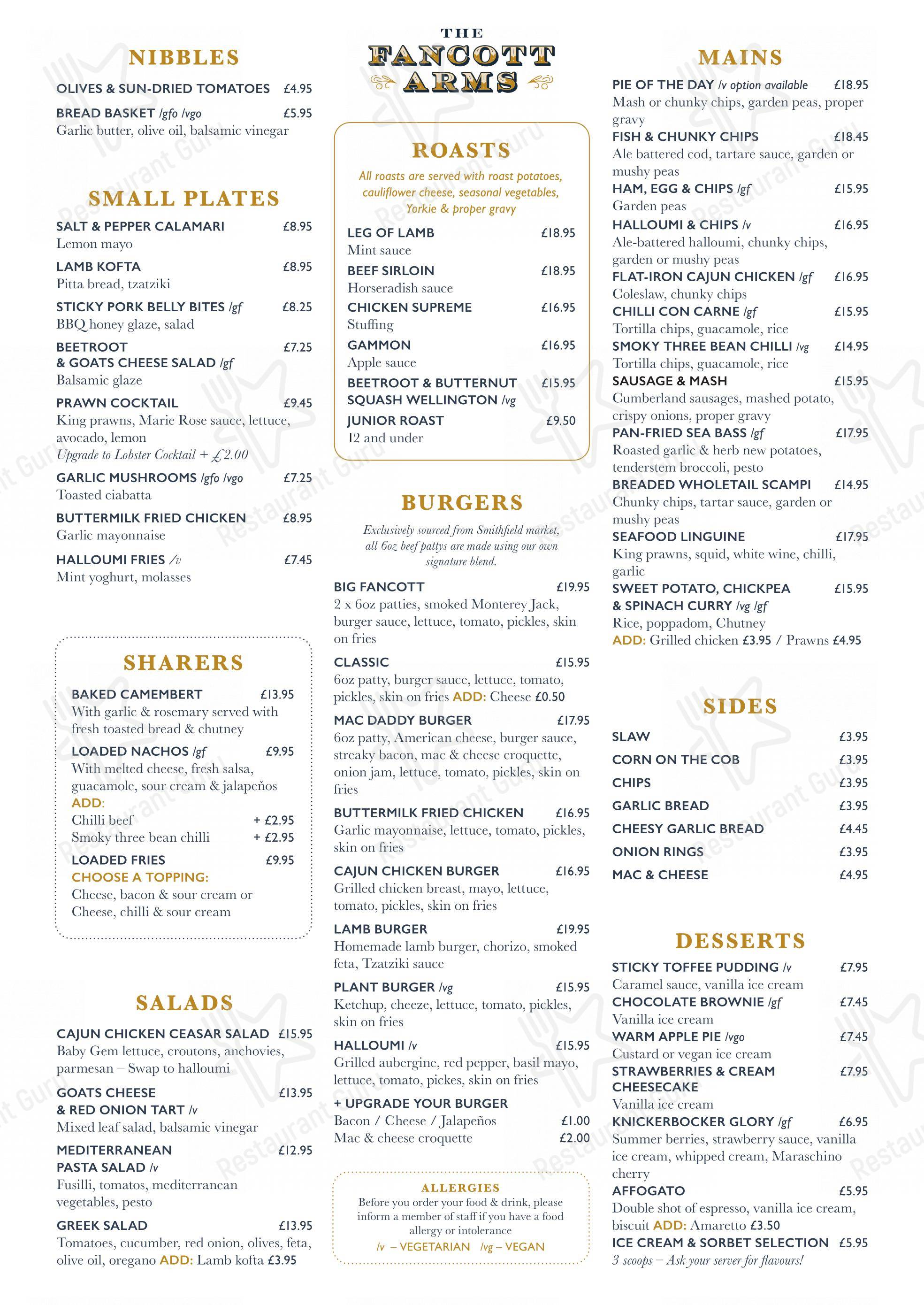 Menu at The Fancott pub & bar, Luton