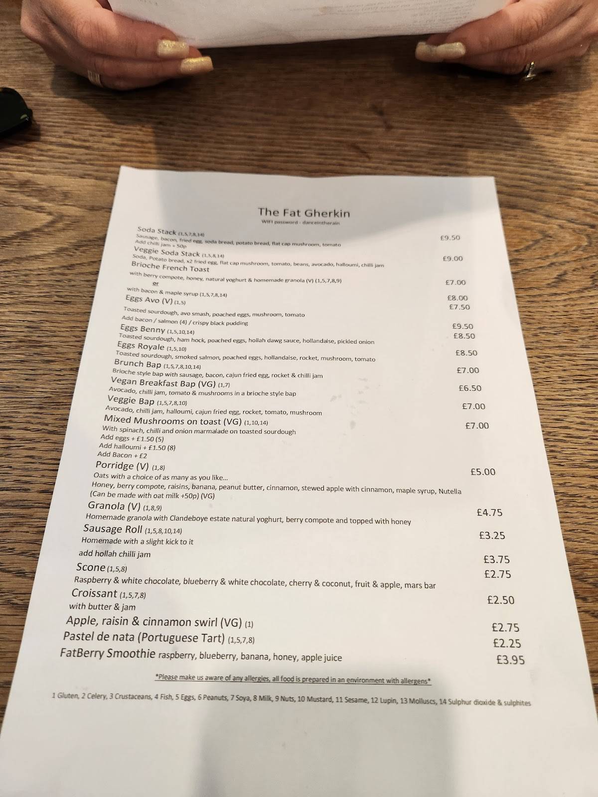 Menu at The Fat Gherkin restaurant, Moira