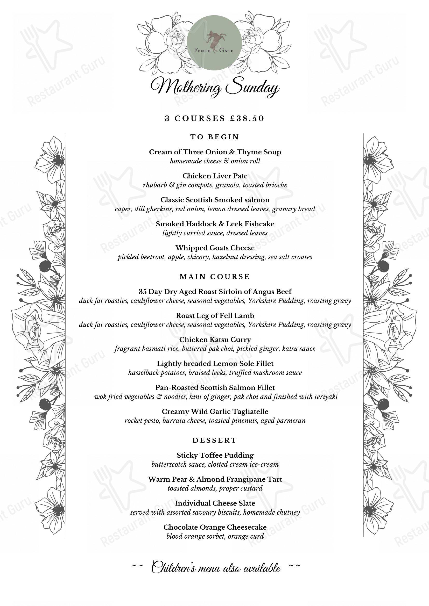 Menu at The Fence Gate pub & bar, Burnley