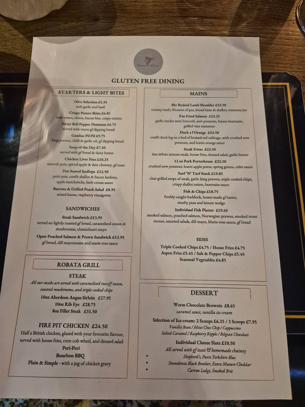 Menu at The Fence Gate pub & bar, Burnley