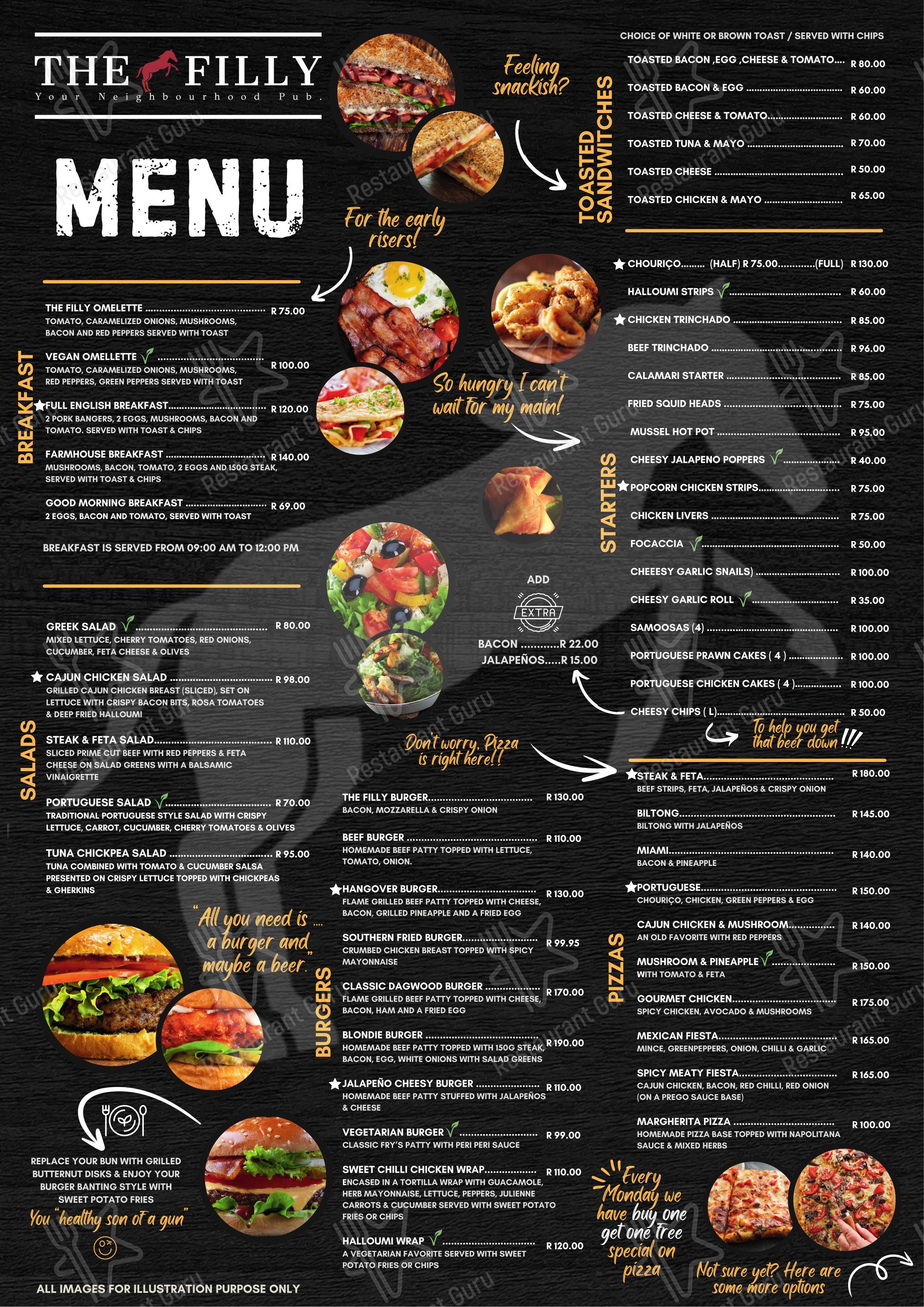 Speisekarte von The Filly pub & Bar, Randburg, Omlee Office Park