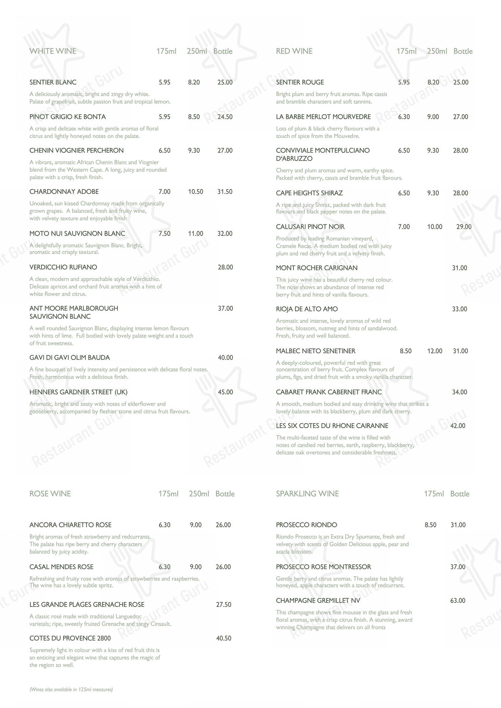 Menu at The Flag Inn restaurant, Colchester