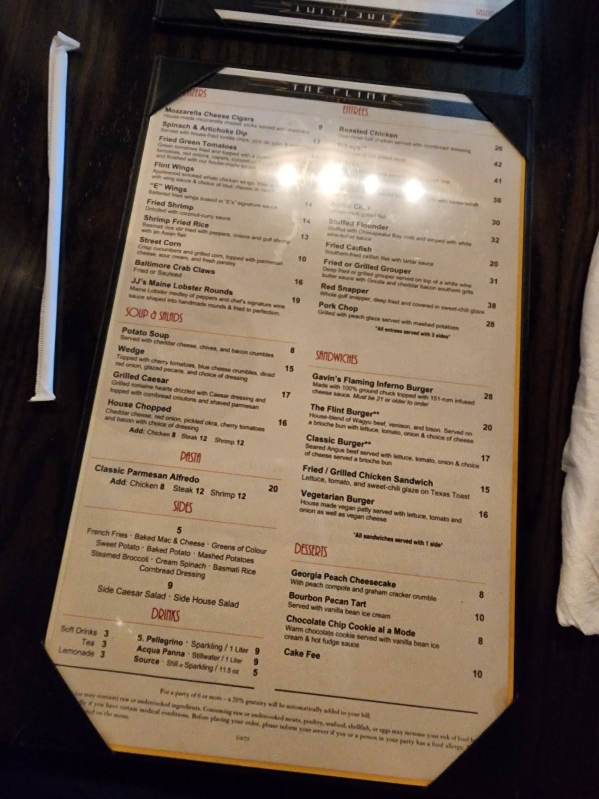Menu at The Flint restaurant, Albany