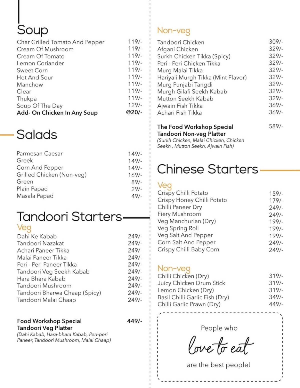Menu at The Food Workshop, New Delhi, D-10