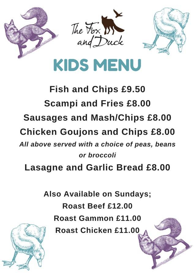 Menu at The Fox and Duck pub & bar, Therfield, The Green