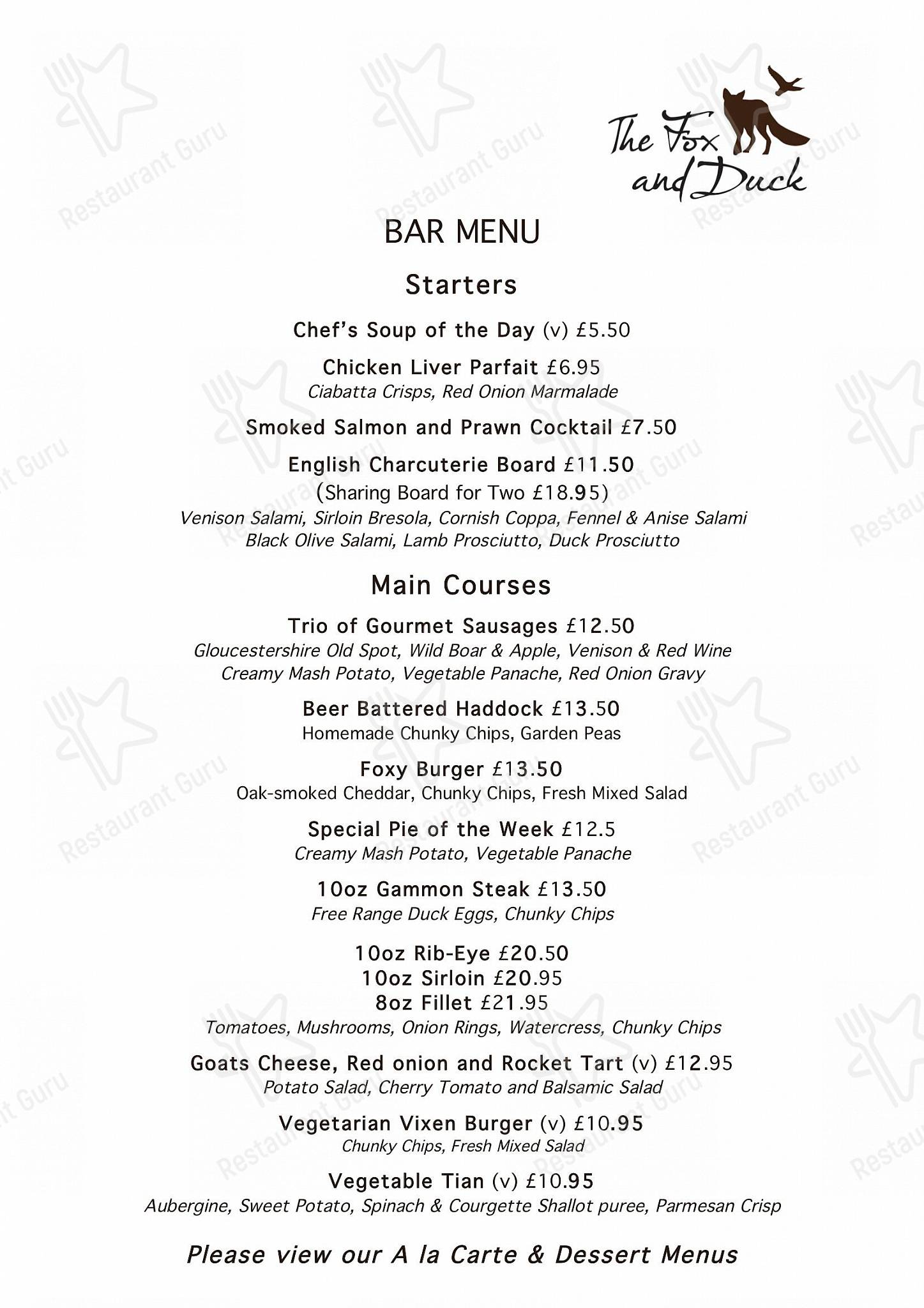 Menu at The Fox and Duck pub & bar, Therfield, The Green