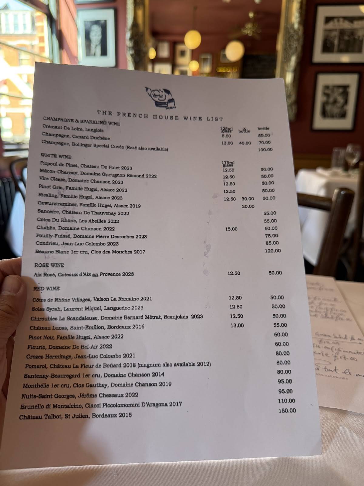Menu at The French House pub & bar, London, 49 Dean St