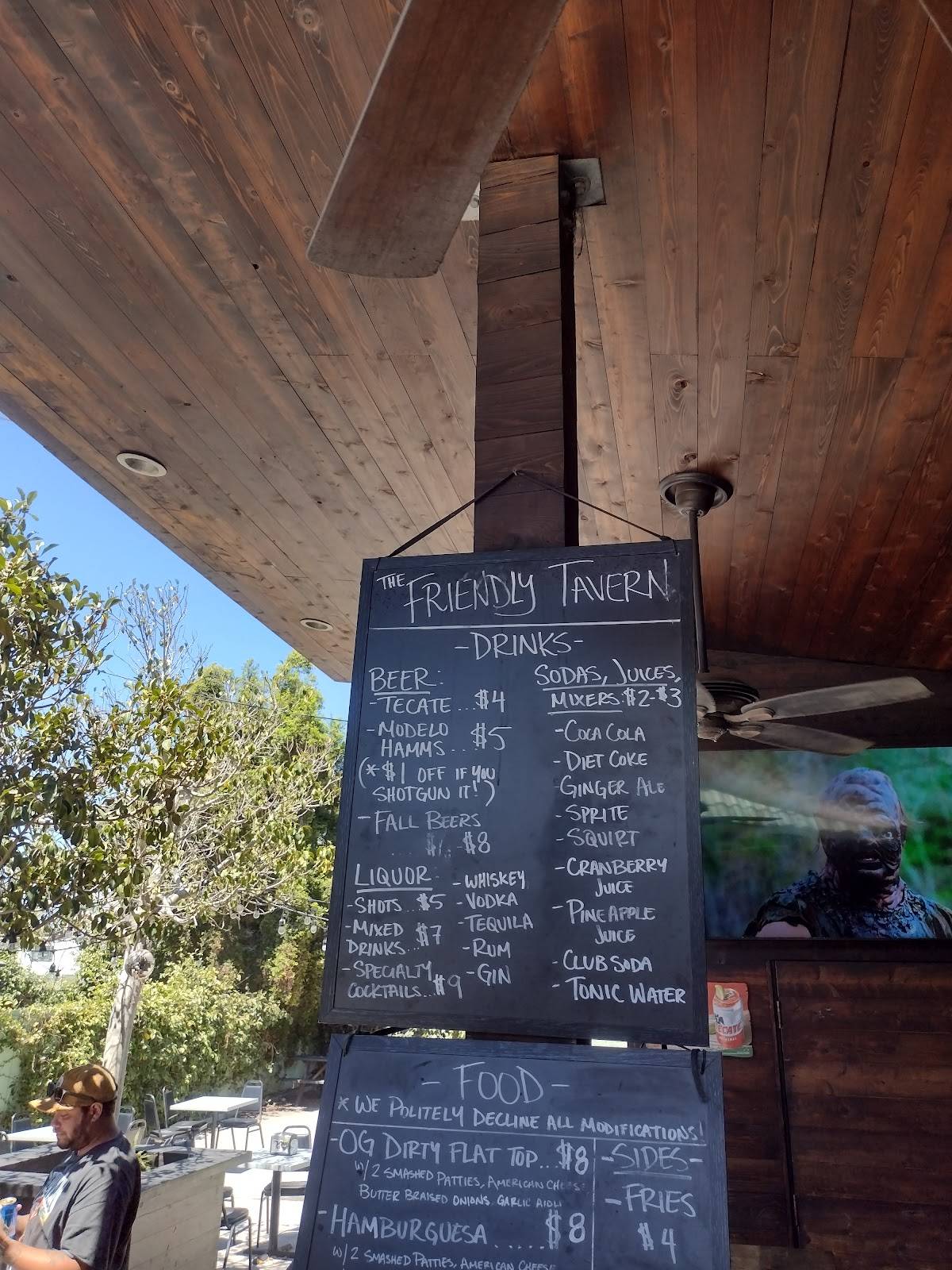 Menu at The Friendly Tavern restaurant, San Diego