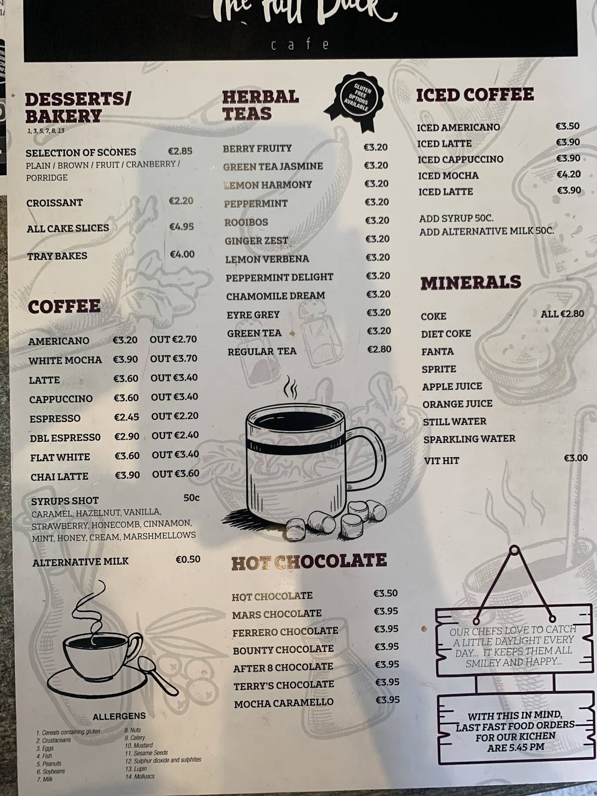 Menu at The Full Duck Cafe, Galway