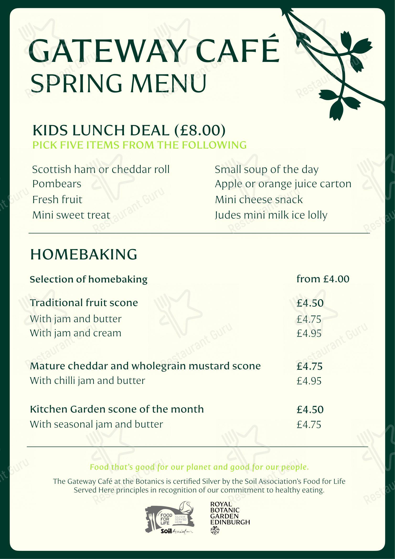 Menu at The Gateway Café cafe, Edinburgh