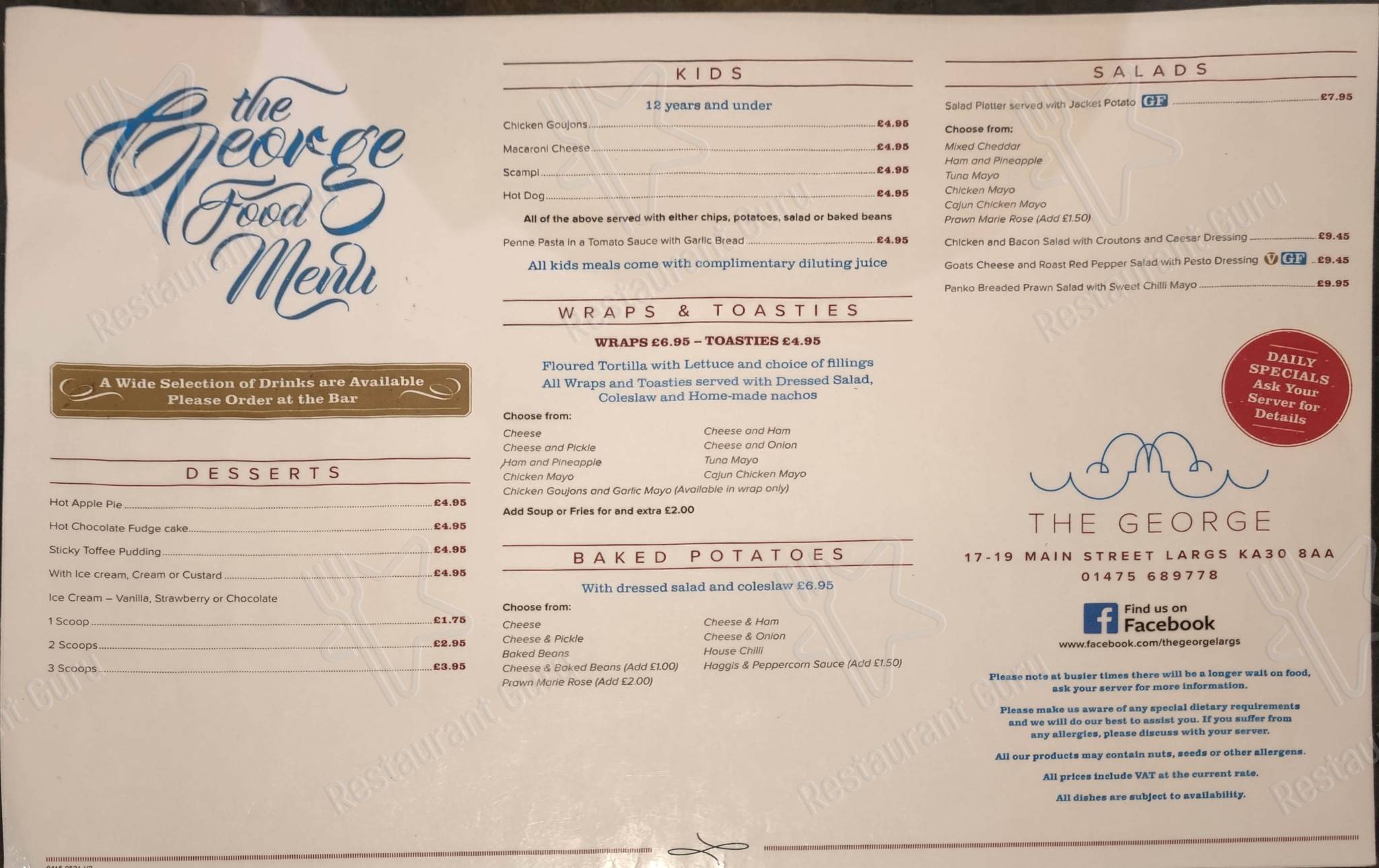Menu at The George pub & bar, Largs