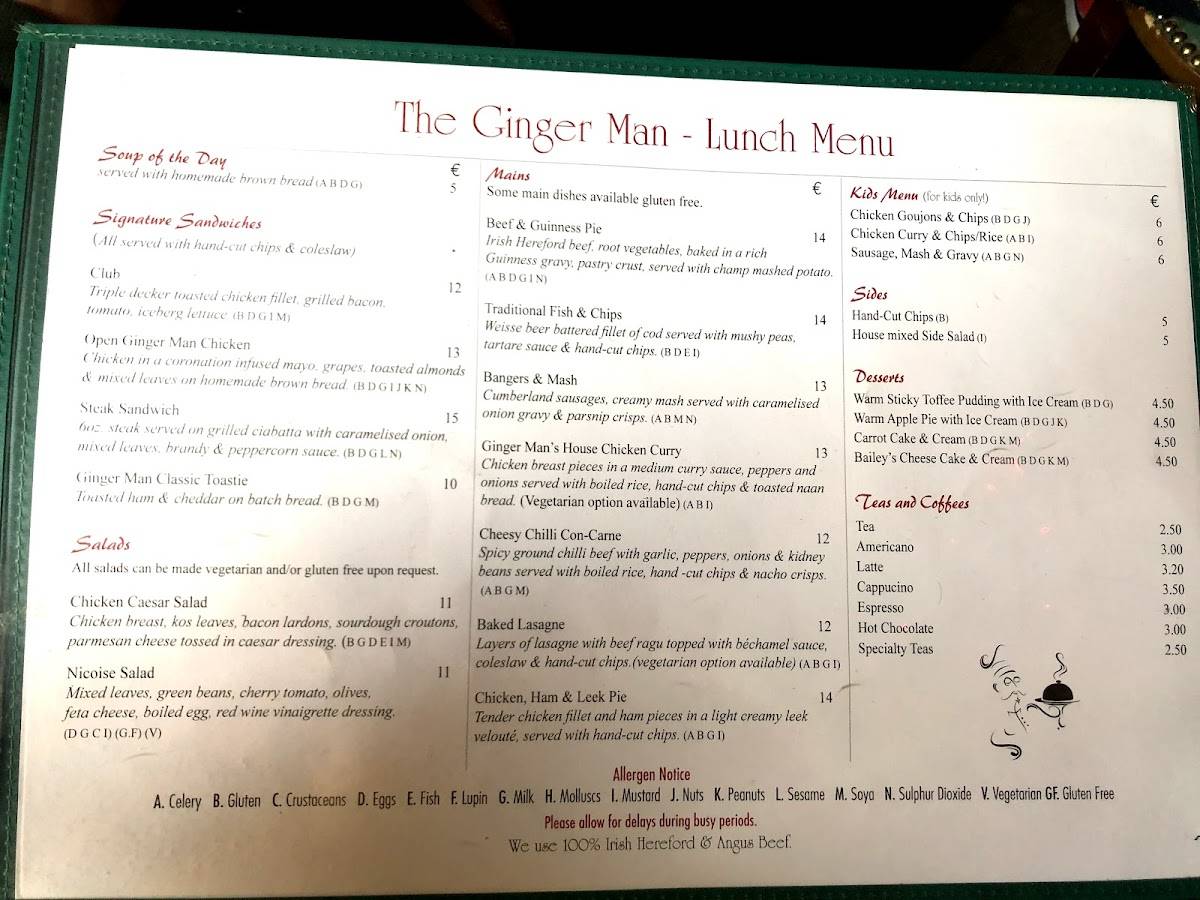 Menu at The Ginger Man pub & bar, Dublin