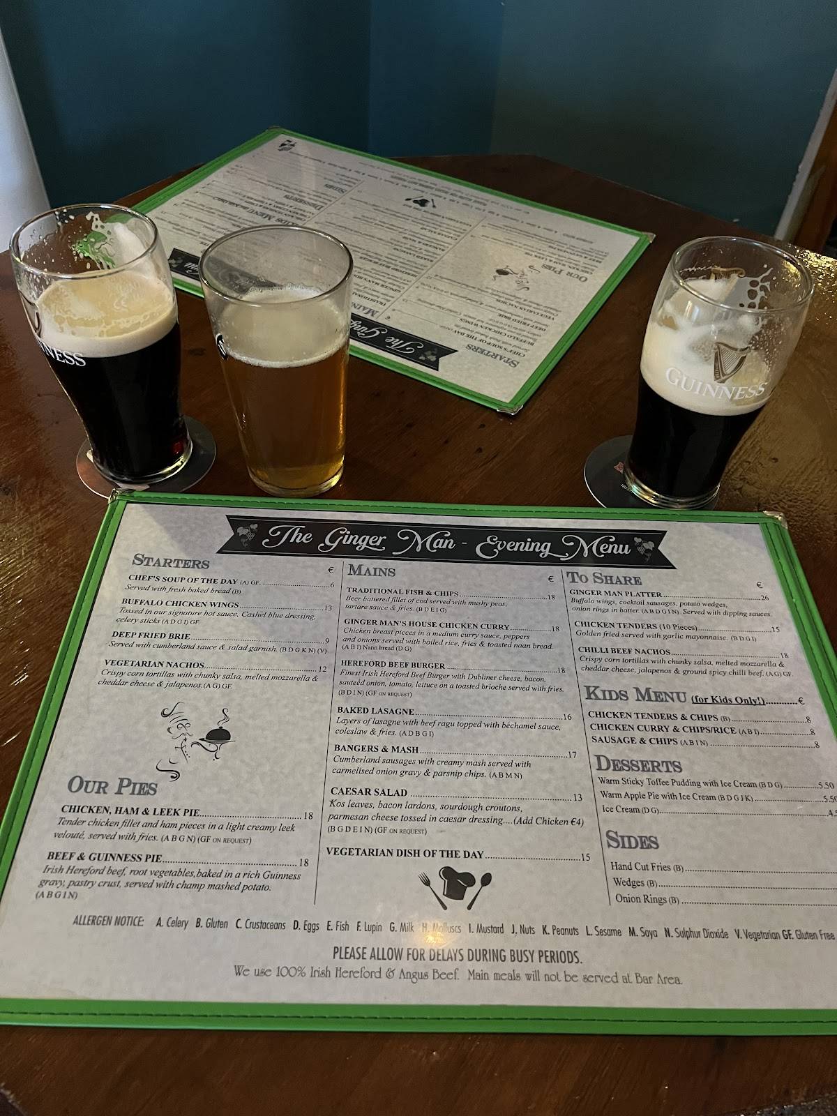 Menu at The Ginger Man pub & bar, Dublin